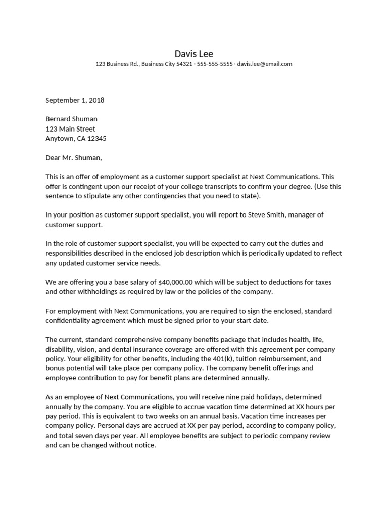 Sample Letter | PDF | Employment | 401(K)