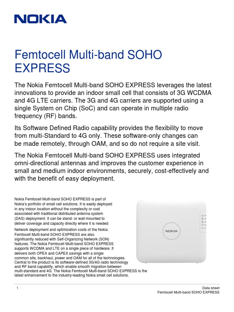 Nokia Femtocell Multi-Band SOHO EXPRESS Datasheet EN | PDF | 4 G | Lte ...