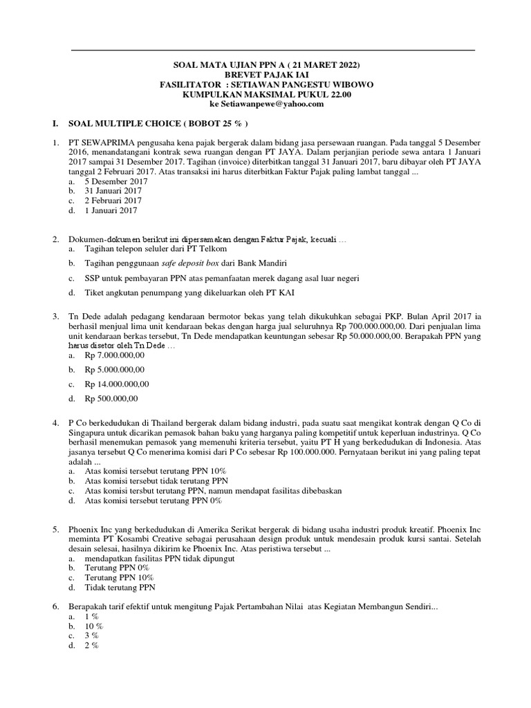 001 - Soal PPN Iai | PDF | Bisnis | Pengelolaan Keuangan & Uang