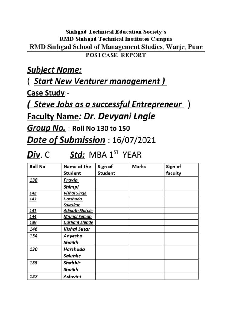 SNVM Postcase Studay Report | Download Free PDF | Apple Inc. | Steve Jobs