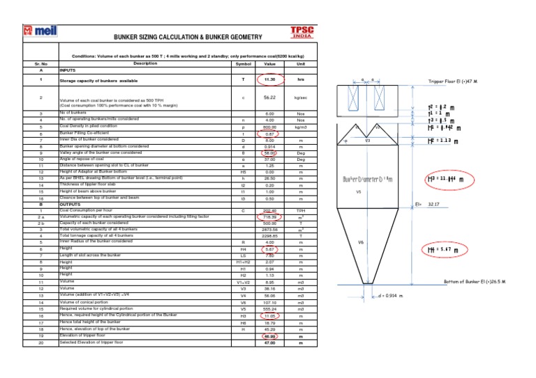 Bunker Sizing Calculation & Bunker Geometry | PDF | Volume | Geometry