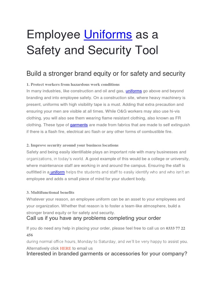 Employee Uniforms As A Safety and Security Tool | PDF | Career & Growth ...