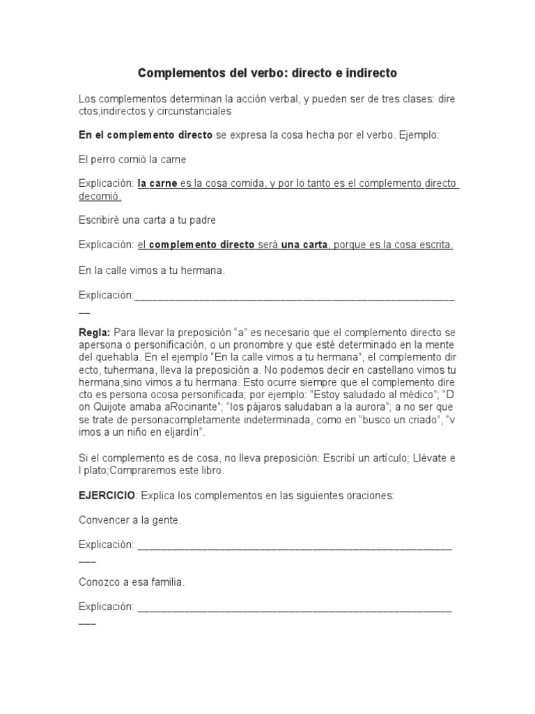 Complemento Directo e Indirecto | PDF | Objeto (gramática) | Verbo