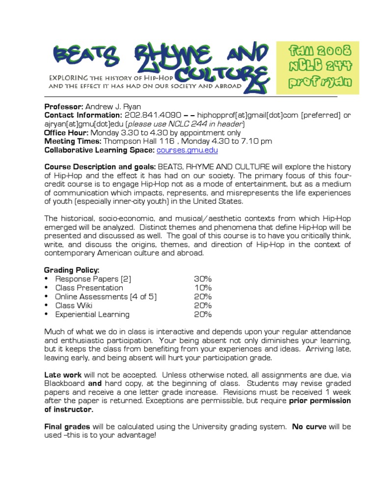 Sample Hip-Hop Course Syllabus | PDF | Hip Hop Music | Rapping
