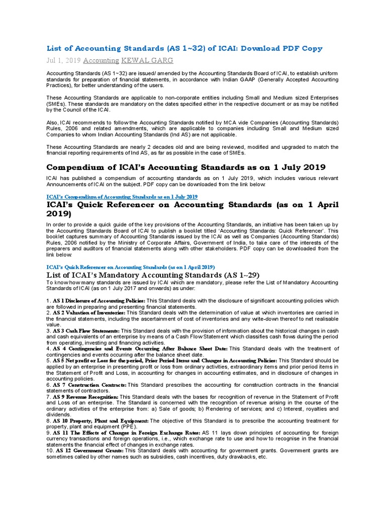 Accounting Kewal Garg: List of Accounting Standards (AS 1 32) of ICAI ... Accounting Kewal Garg: List of Accounting Standards (AS 1 32) of ICAI ...