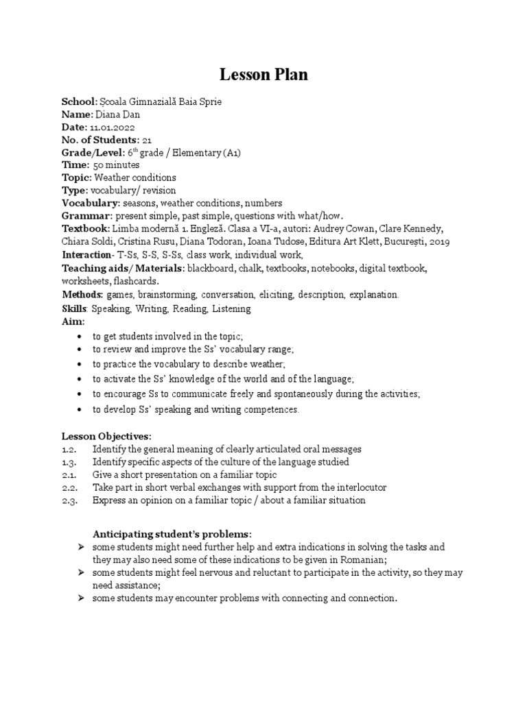 6th Grade Weather Lesson Plan | PDF | Vocabulary | Lesson Plan