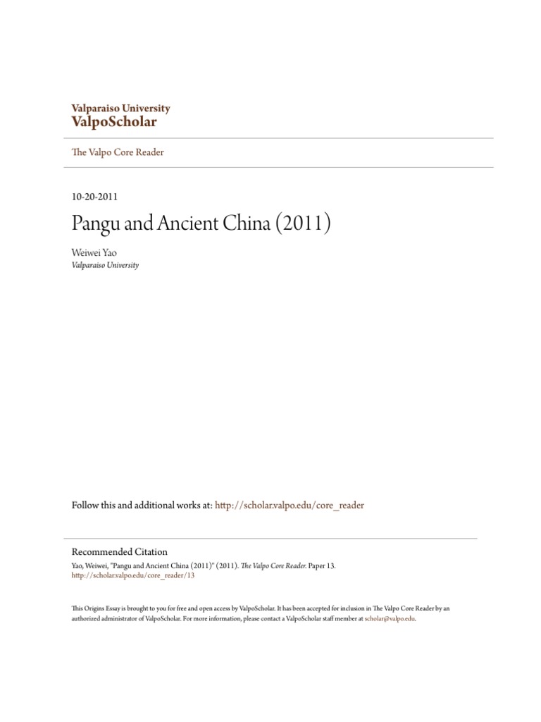 Pangu: The Genesis of Chinese Mythology | PDF | Yin And Yang | Sky