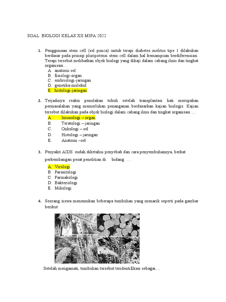 Soal Biologi Kelas Xii Mipa 2022 | PDF | Griya & Taman | Sains & Matematika