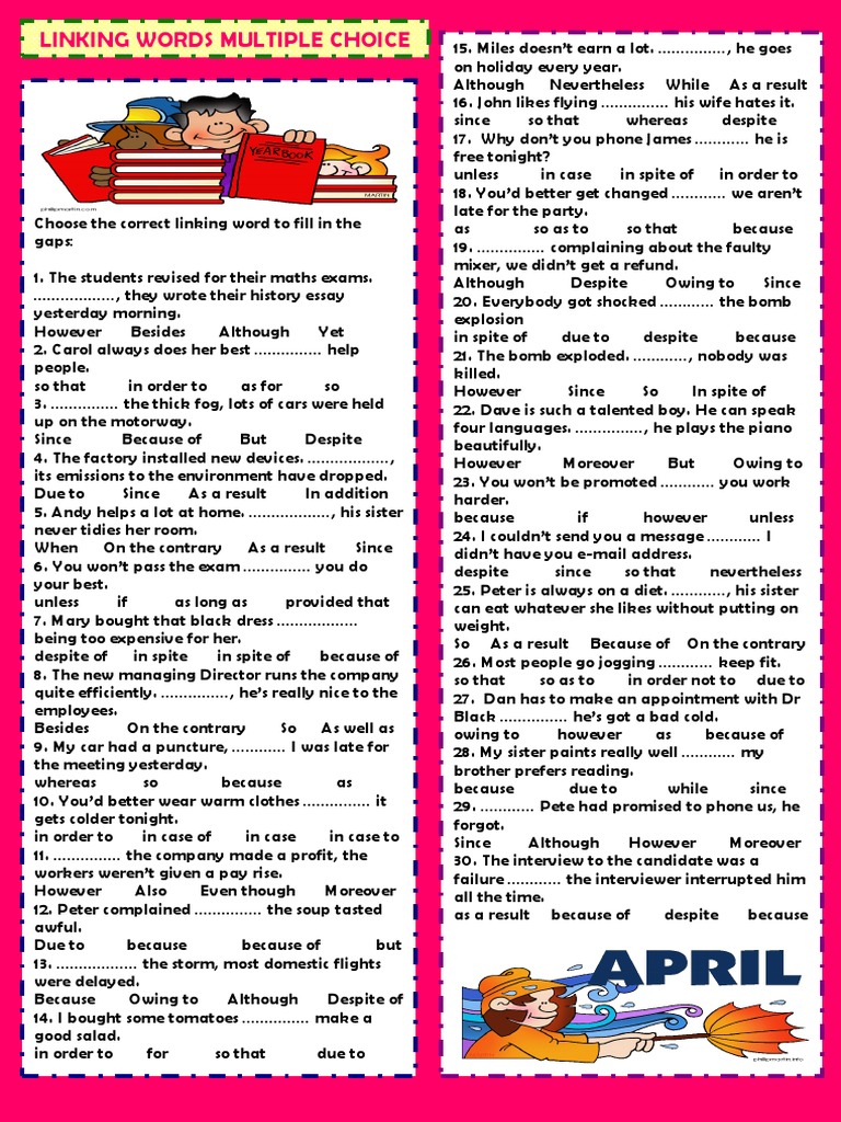 Linking Words Multiple Choice | PDF