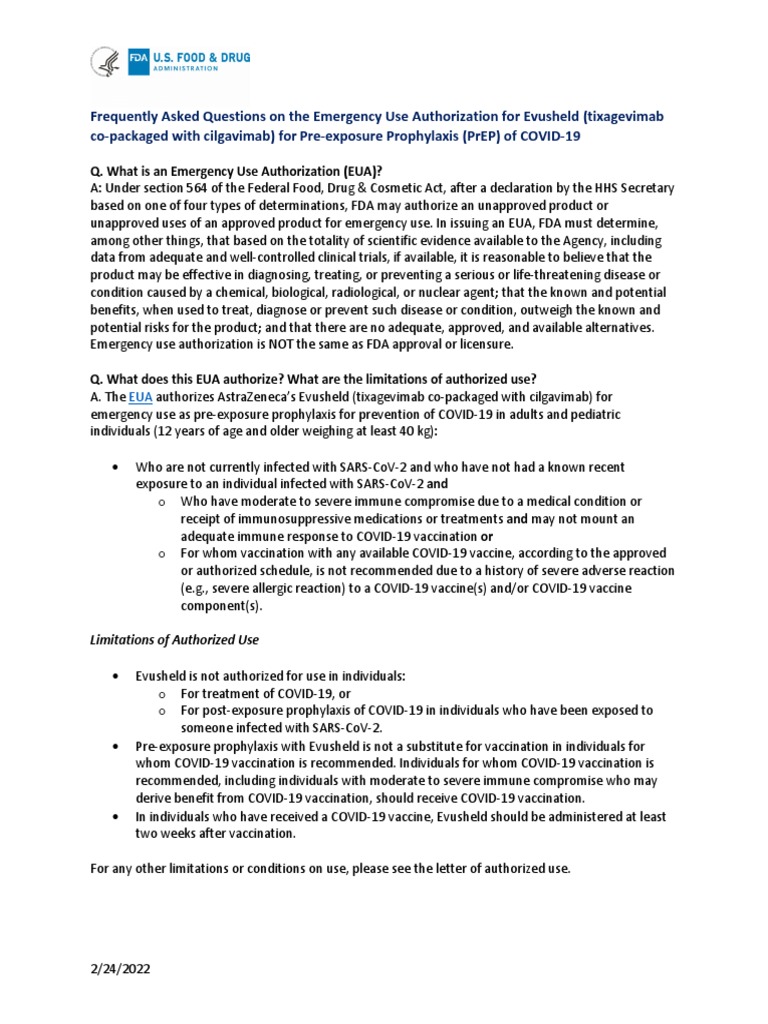 Evusheld EUA FAQ Final OCC Cleared 02242022 | PDF | Medical Treatments ...