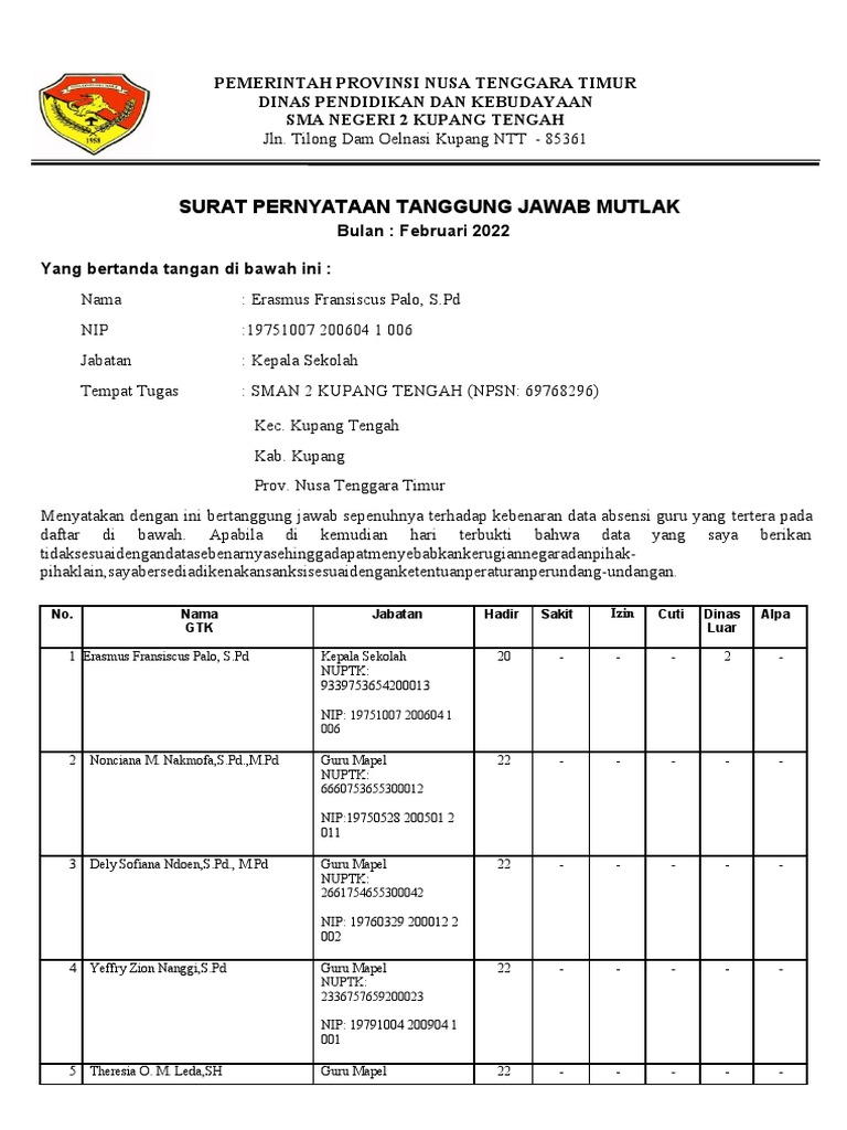 Format SPTJM Presensi Manual Bulan Februari | PDF