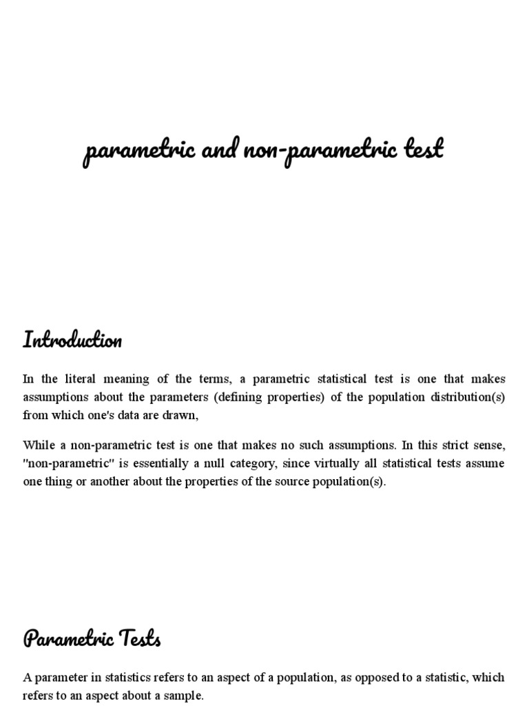 Parametric vs Non-Parametric Tests | PDF | Level Of Measurement ...