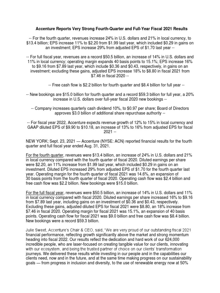 Accenture Reports Very Strong Fourth-Quarter and Full-Year Fiscal 2021 ...