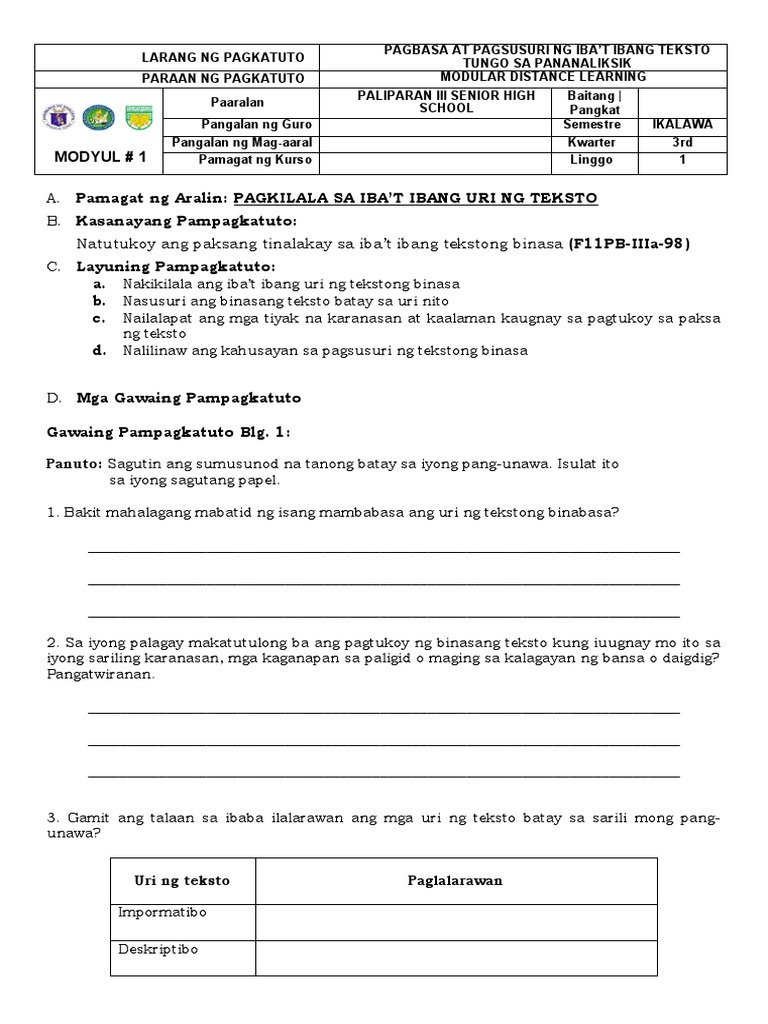 Pagbasa at Pagsusuri q3 | PDF