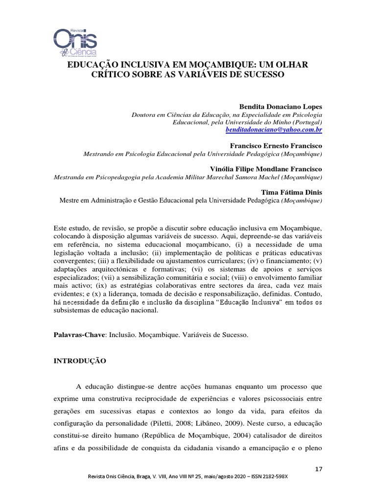 ARTIGO 02 Educacao Inclusiva em Mocambique | PDF