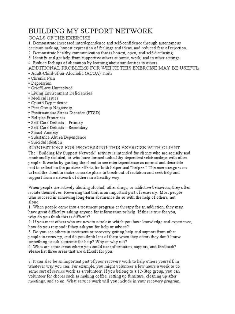 Building My Support Network | PDF | Substance Dependence | Clinical ...