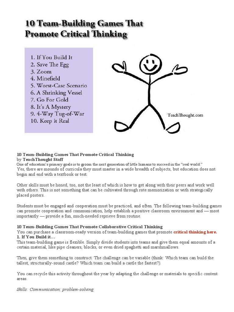 10 Team Building Games To Promote Chritical Thinking | PDF | Team ...