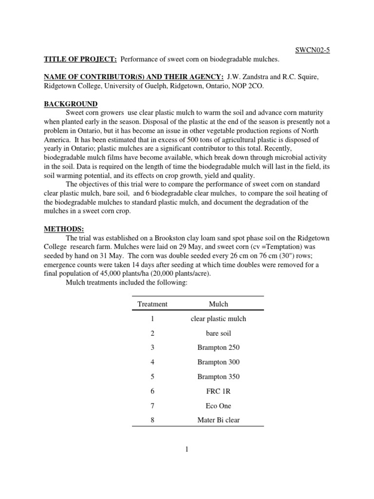 Performance of Sweet Corn On Biodegradable Mulch | PDF | Mulch | Maize