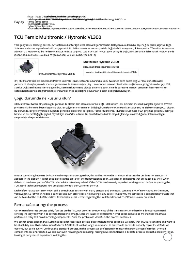 TCU Temic Multitronic - Hytronic VL300 - ACtronics LTD TÜRKÇE ÇEVİRİ | PDF
