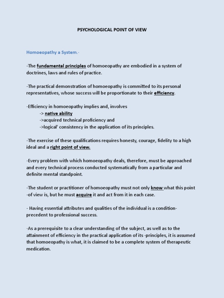 Psychological Point of View | PDF | Homeopathy