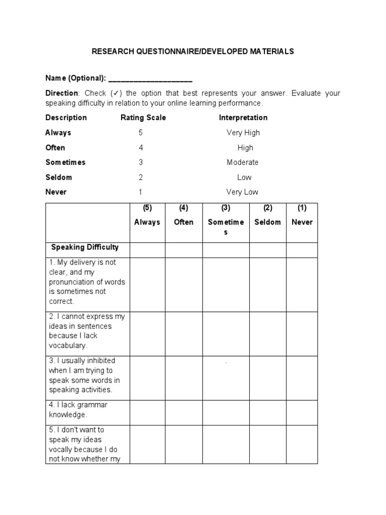 Revised Questionnaire | PDF