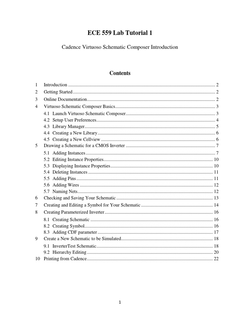 ECE 559 Lab Tutorial 1: Cadence Virtuoso Schematic Composer Introduction | PDF | Point And Click ...