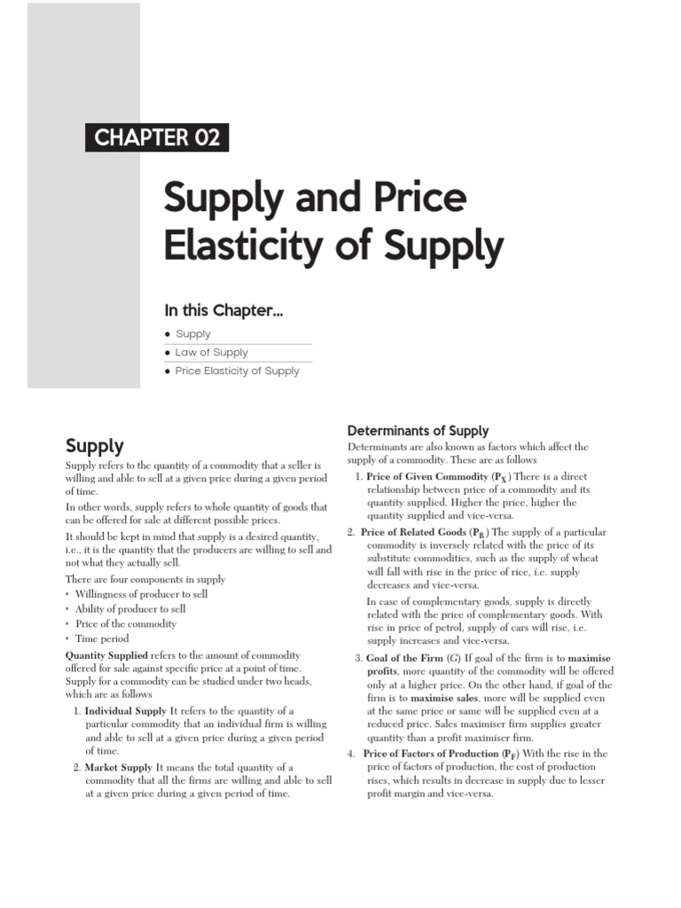 Supply and Elasticity of Supply | PDF | Supply (Economics) | Elasticity ...