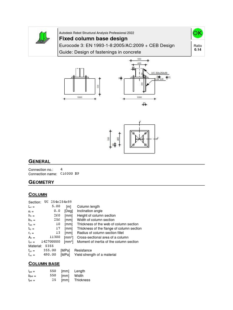 Fixed Column Base Design: Eurocode 3: EN 1993-1-8:2005/AC:2009 + CEB ...