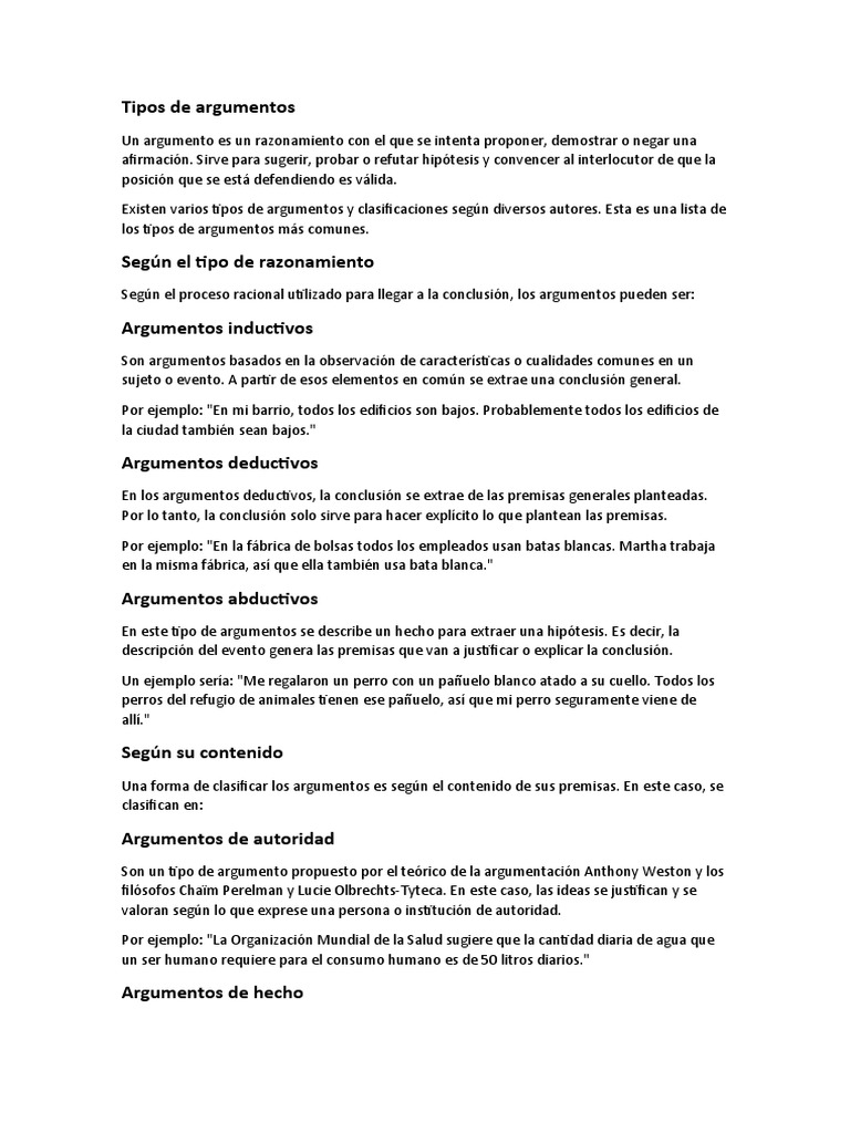 Tipos de Argumentos | PDF | Argumento | Razón