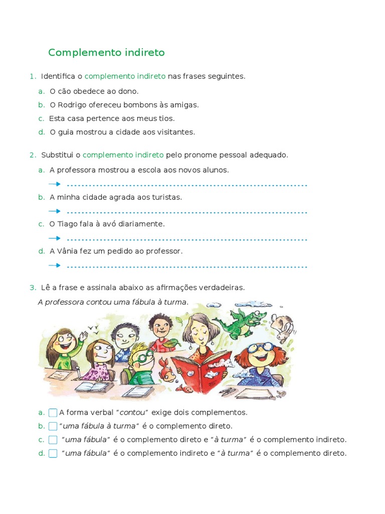 Ficha Portugues 5 Ano Complemento Indireto | PDF | Estudos de Línguas Estrangeiras | Arte