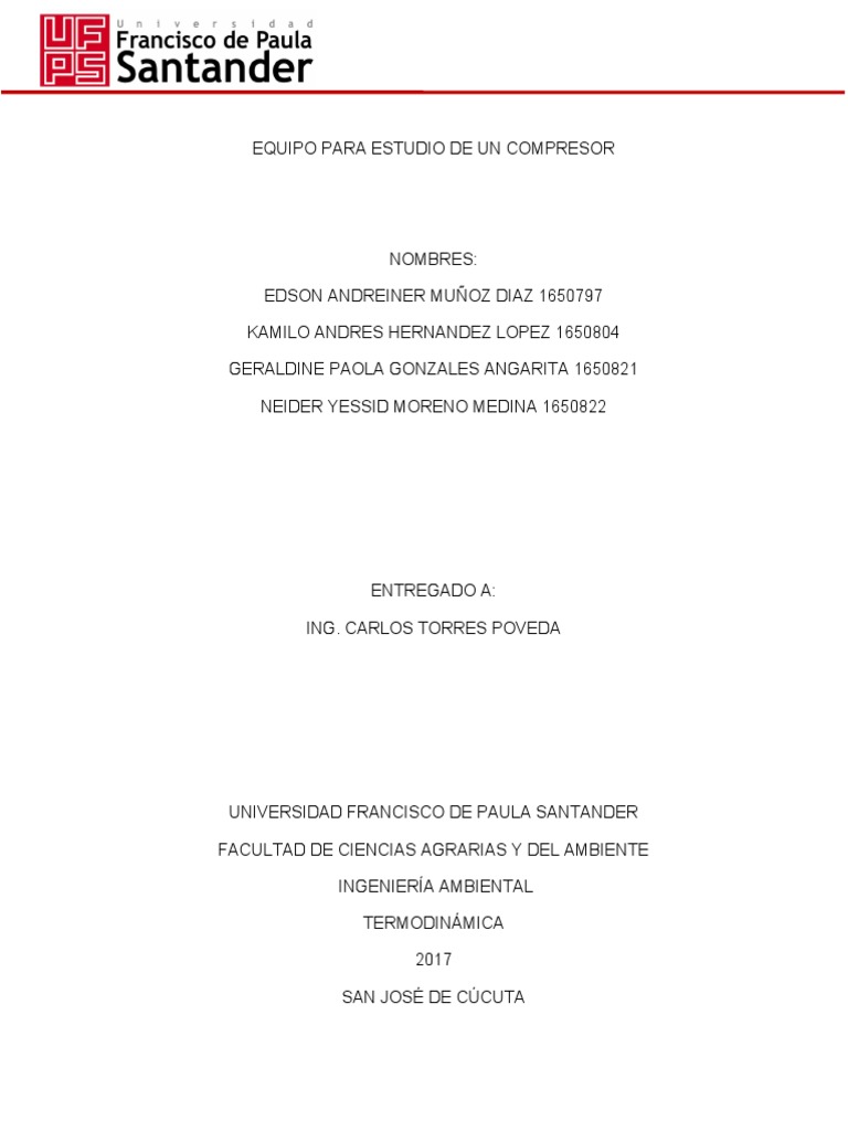 Equipos para Estudio de Un Compresor | PDF | Cantidades fisicas | Ingeniería de Procesos