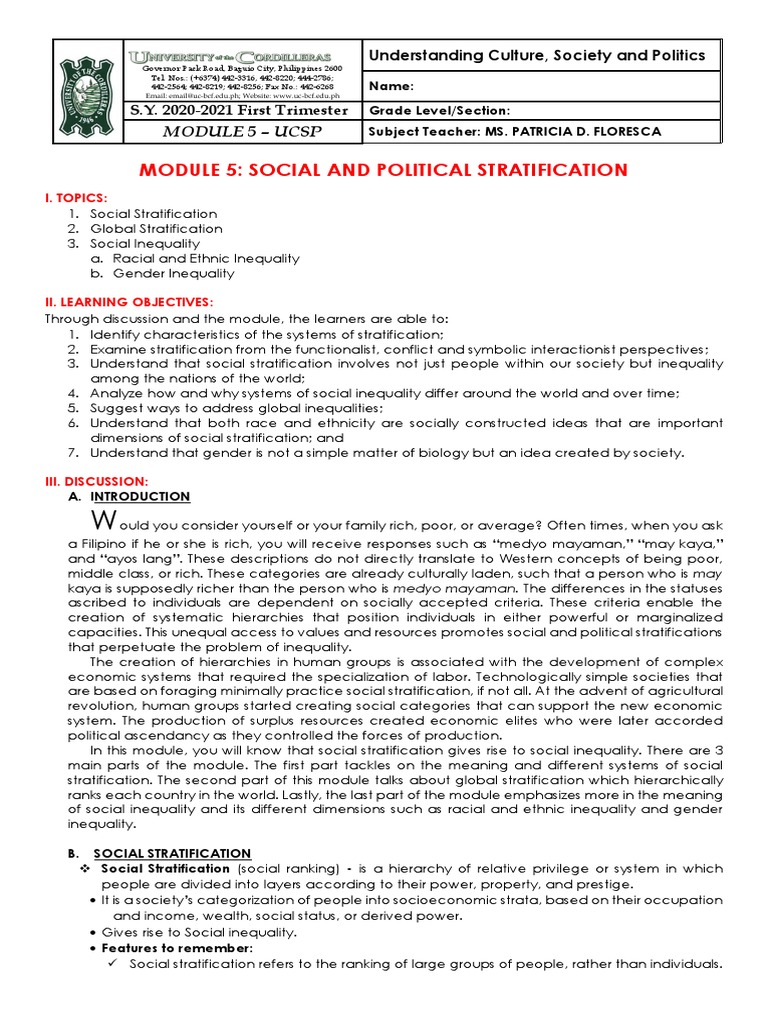 Module 5 UCSP Social and Political Stratification | PDF