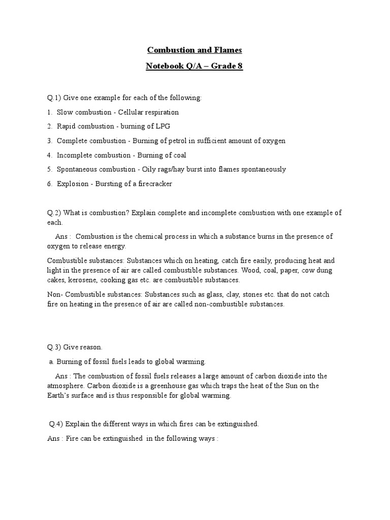 Combustion and Flames - Notebook | PDF | Combustion | Fires