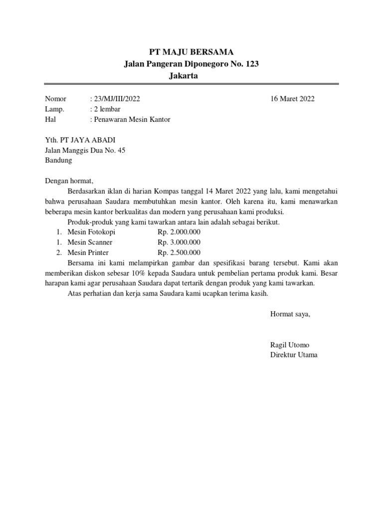 Surat Penawaran (Semi Block Style) | PDF