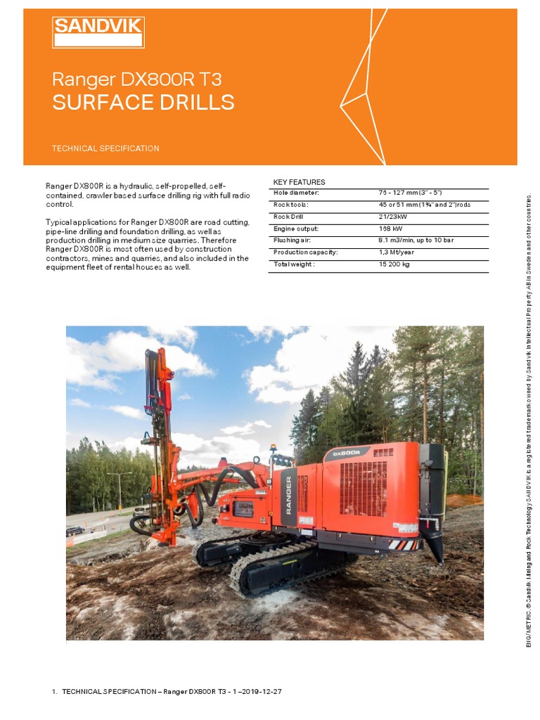 Dx800r t3 Specification Sheet English | PDF | Drill | Drilling