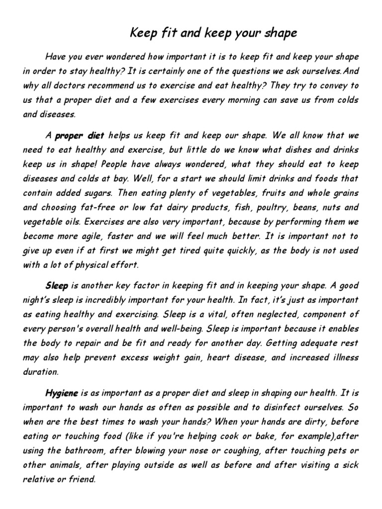 Keeping Fit: Diet, Exercise, and Health | PDF | Sleep | Foods