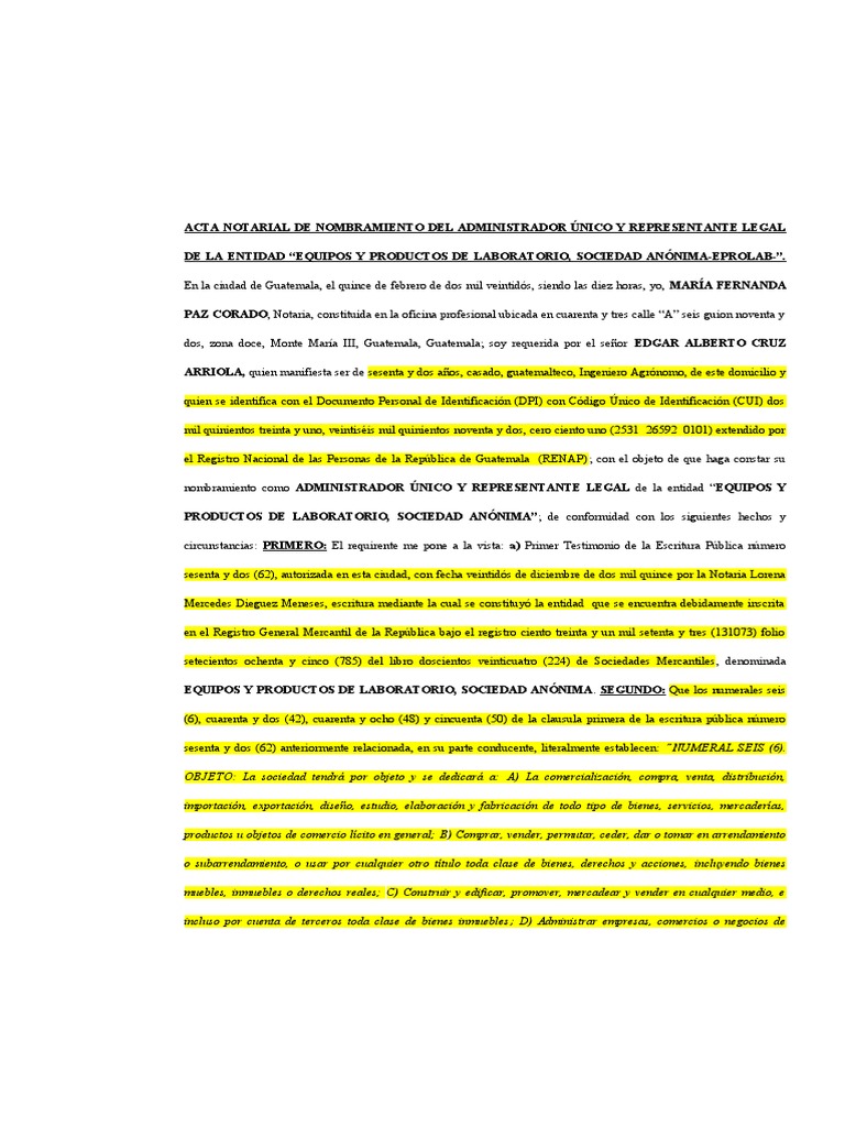 Nombramiento Administrador Único y Rep. Legal | PDF | Junta Directiva ...