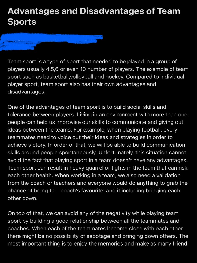 Advantages and Disadvantages of Team Sports | PDF