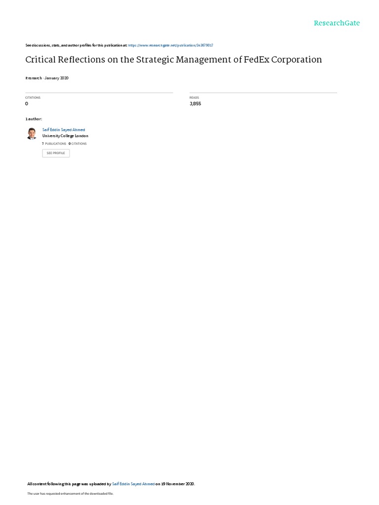 Critical Reflections On The Strategic Management of Fedex Corporation ...