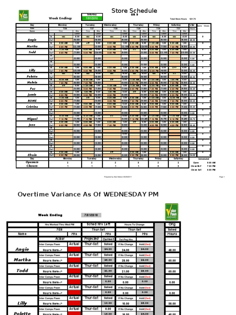Weekly Store Schedule Overview | PDF