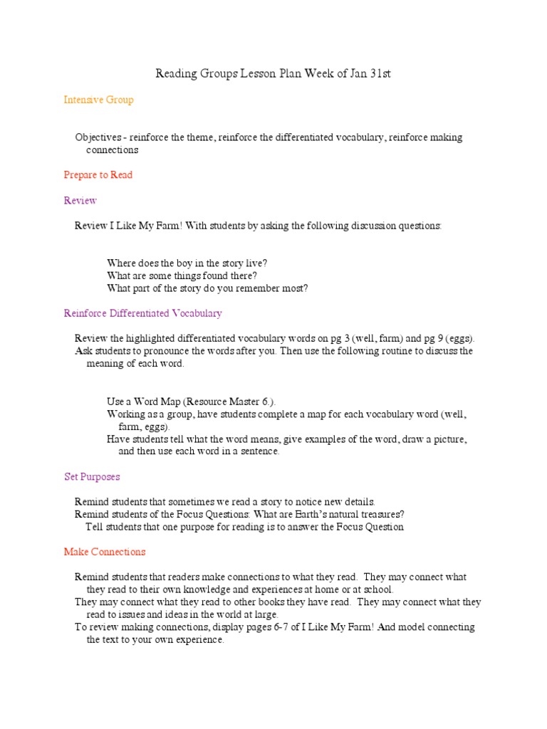 Intensive Reading Group Lesson Plan 1 31 | PDF | Vocabulary | Learning