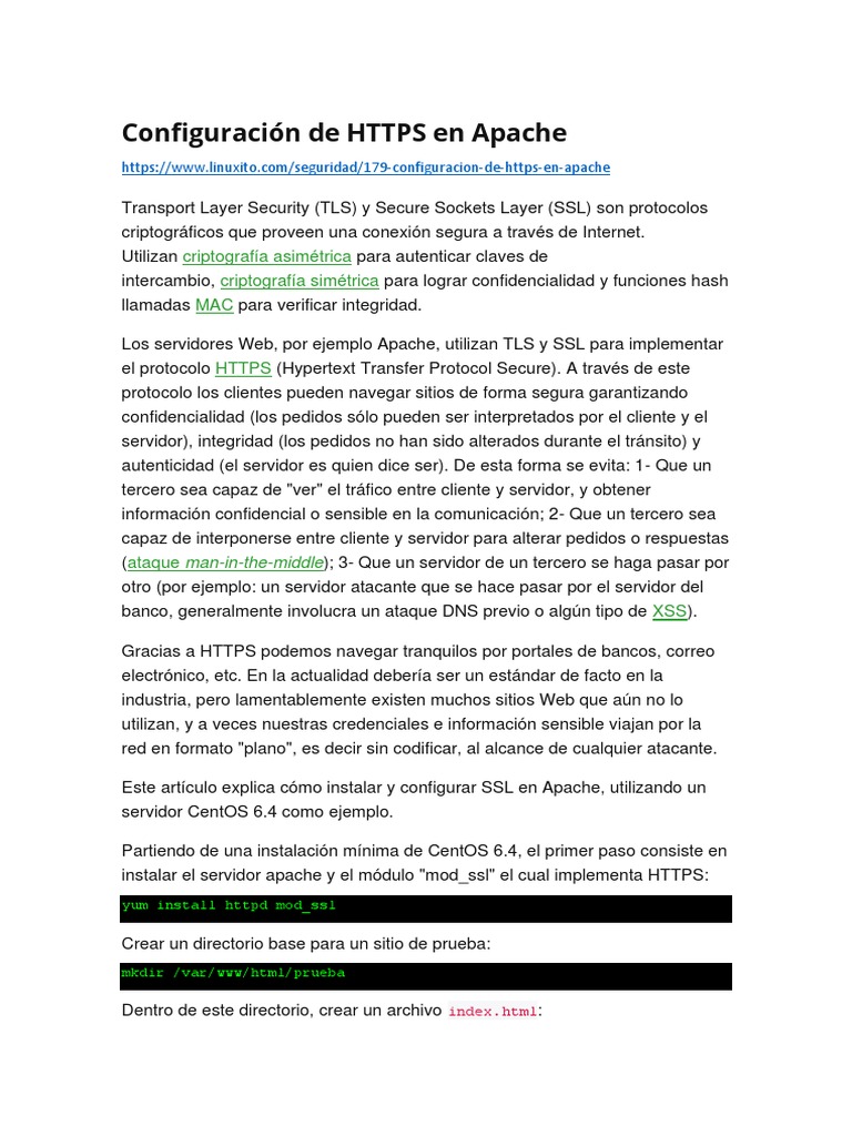 Configuración de HTTPS en Apache | PDF | Transport Layer Security | Seguridad