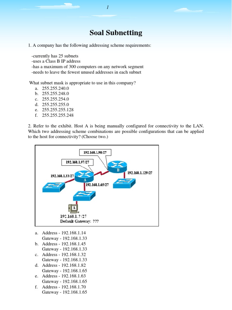 Sub Netting Soal | Ip Address | Network Protocols