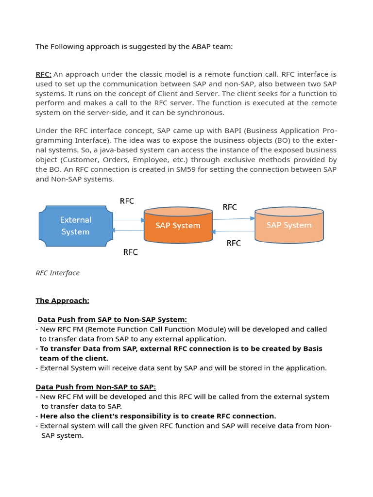 RFC: An Approach Under The Classic Model Is A Remote Function Call. RFC Interface Is | PDF