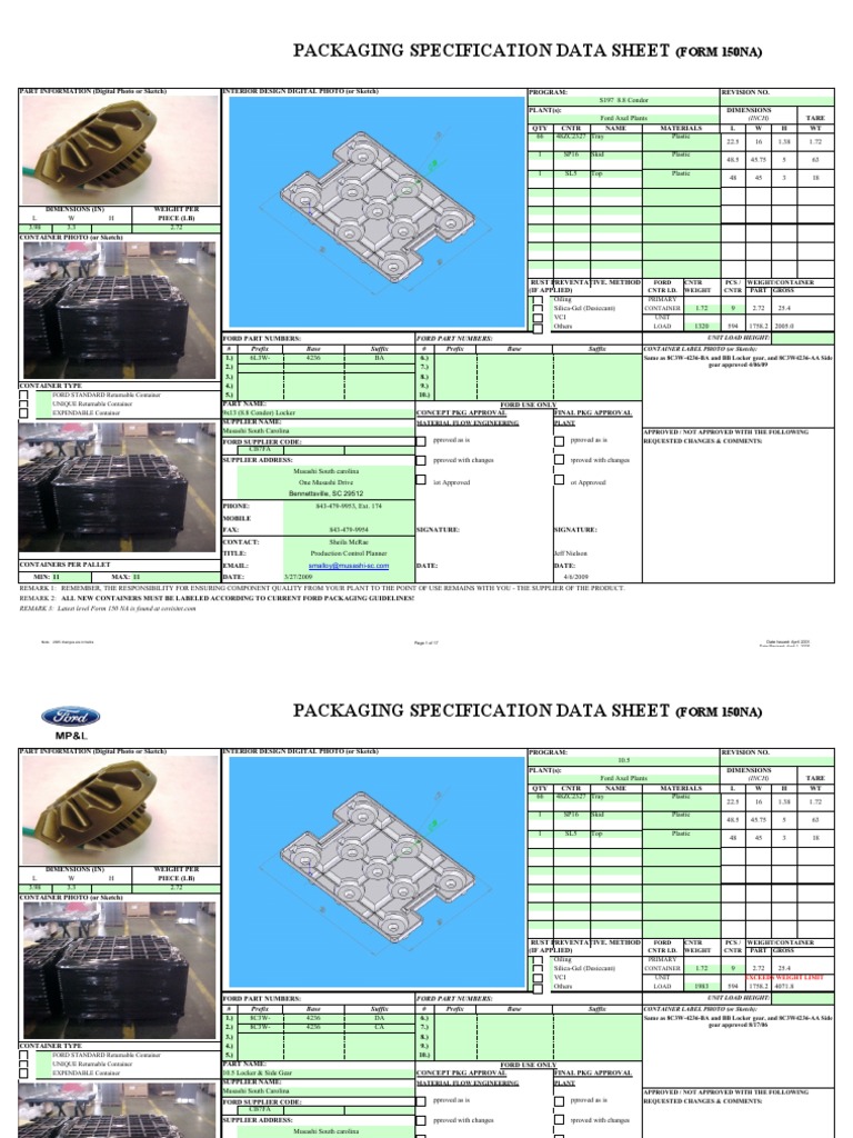 Packaging Specification for 9x13 (8.8 Condor) Locker Part from Musashi ...