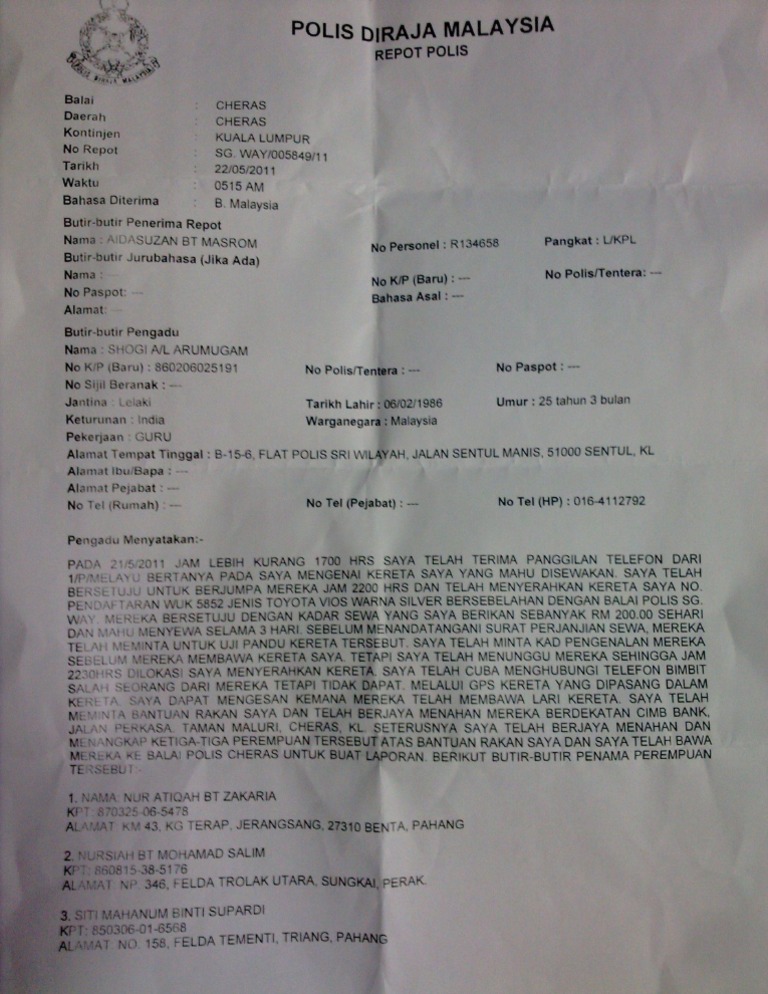 Contoh Laporan Polis | PDF