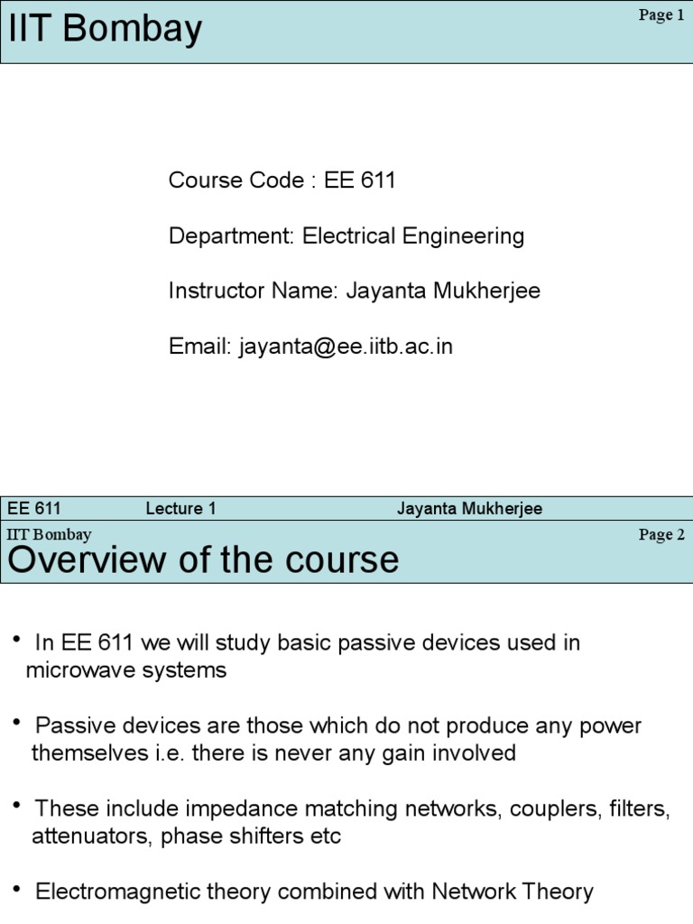 Course Code: EE 611 Department: Electrical Engineering Instructor Name ...