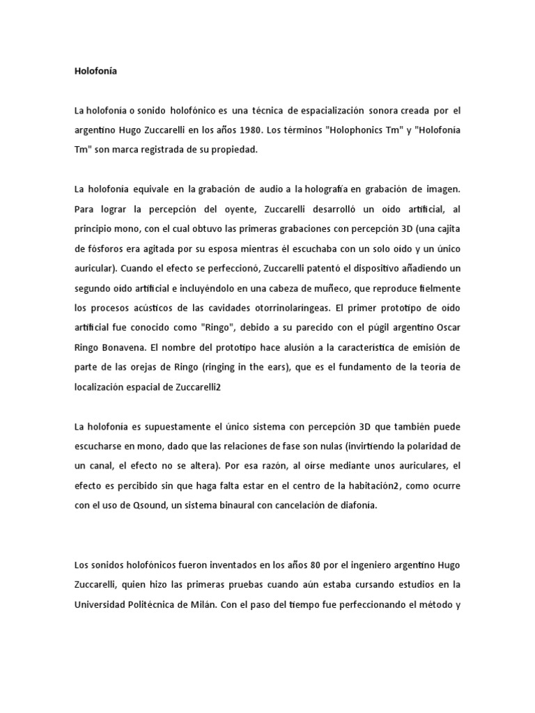 Holofonía | PDF | Producción de sonido | Grabación de sonido