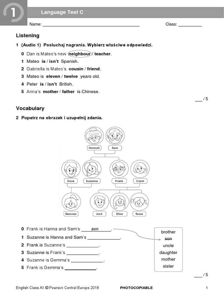 ECA1 - Tests - Language Test 1C | PDF | Linguistics