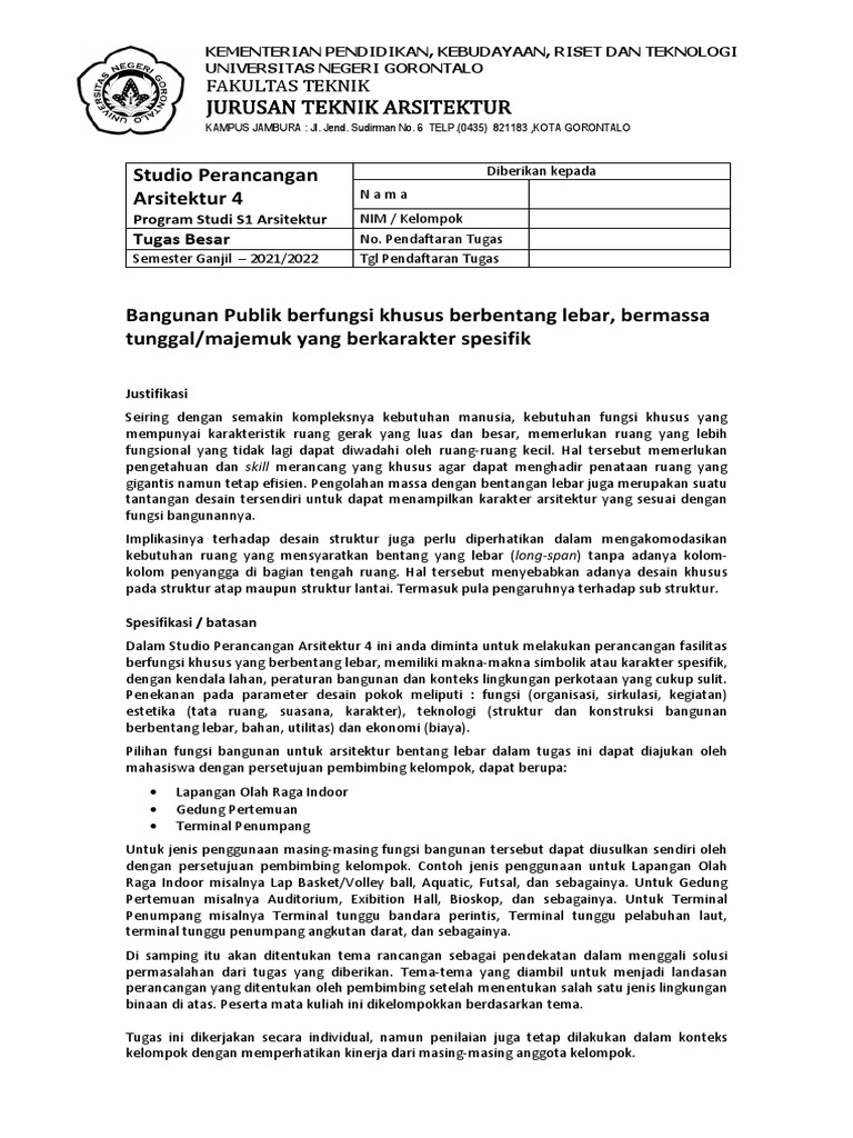Tugas Besar Studio Perancangan Arsitektur 4 - 2021 | PDF